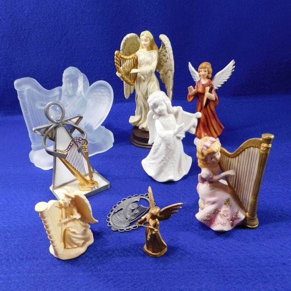 Accents | Vintage 9 Piece Angel Figurine Lot With Harps | Poshmark